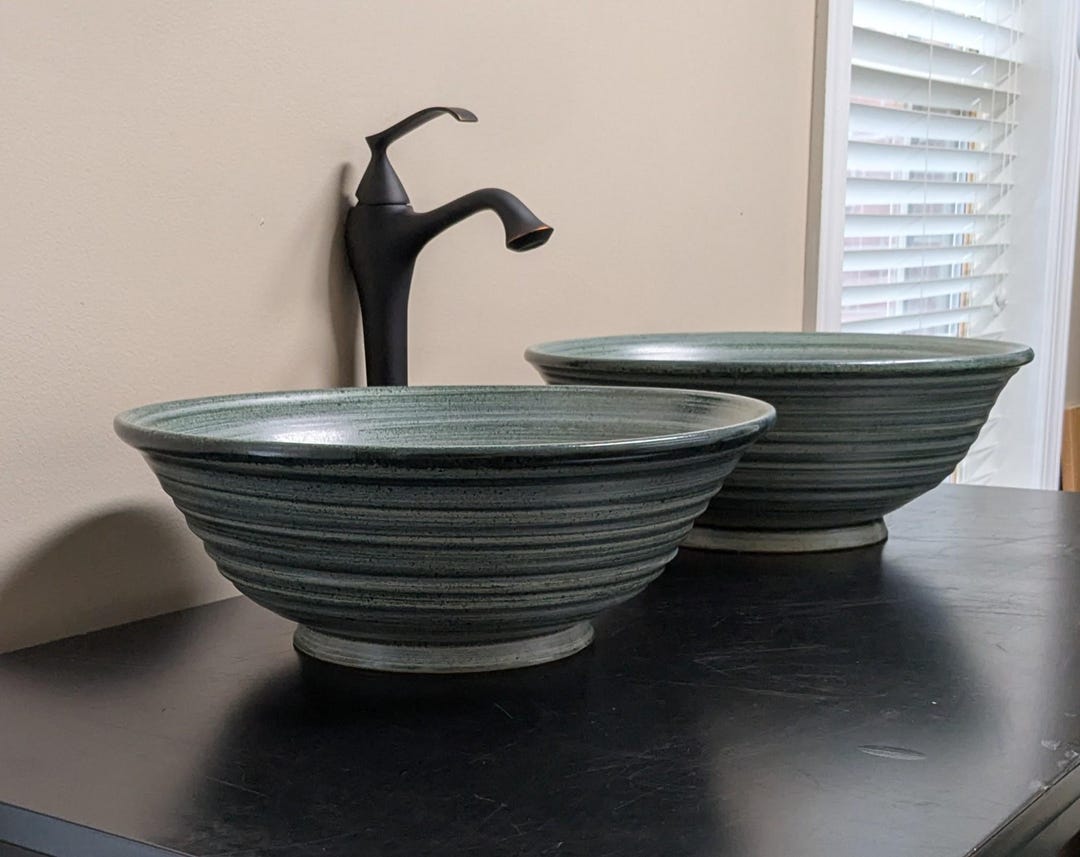 PAIR OF SINKS E. Racicot Art Sinks Handmade Stoneware Pottery Cabin ...