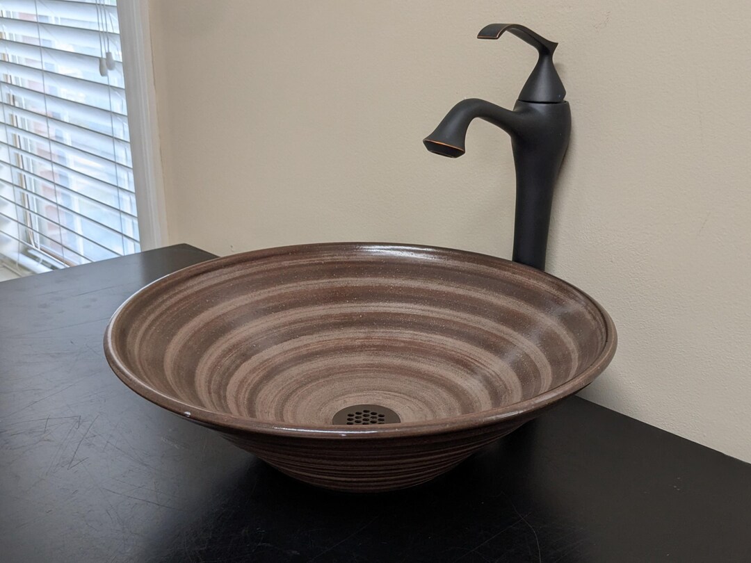 Handmade Stoneware Vessel Sink in Chocolate Mouse Glaze, Cabin Rustic ...