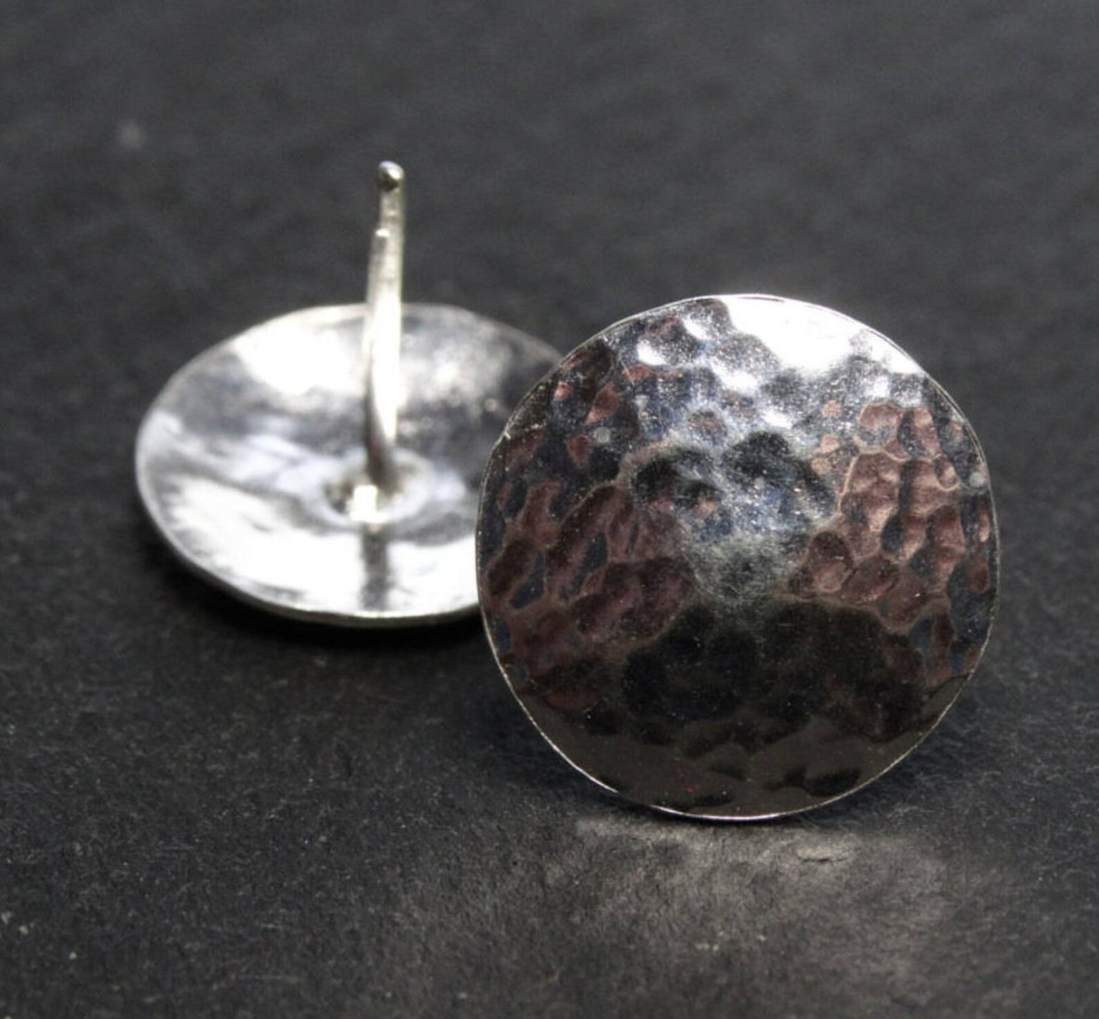 Hammered Silver Studs Hammered Studs Silver Studs Silver Earrings Disc ...