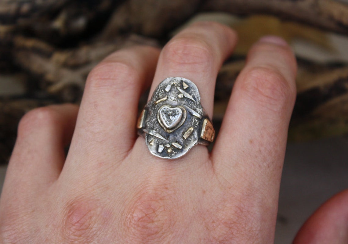 Size 7.5 Diamond Gold and Sterling Silver Ring - Etsy