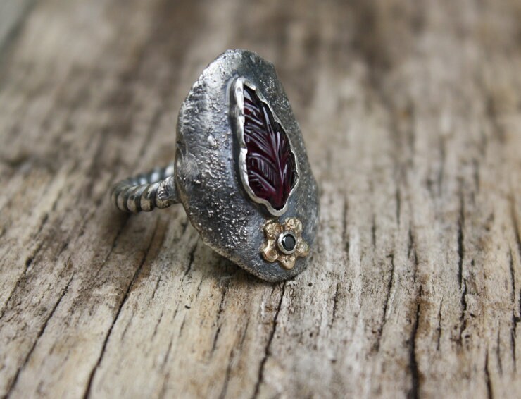 Size 7.25 Tourmaline, Diamond, Gold and Sterling Silver Ring - Etsy