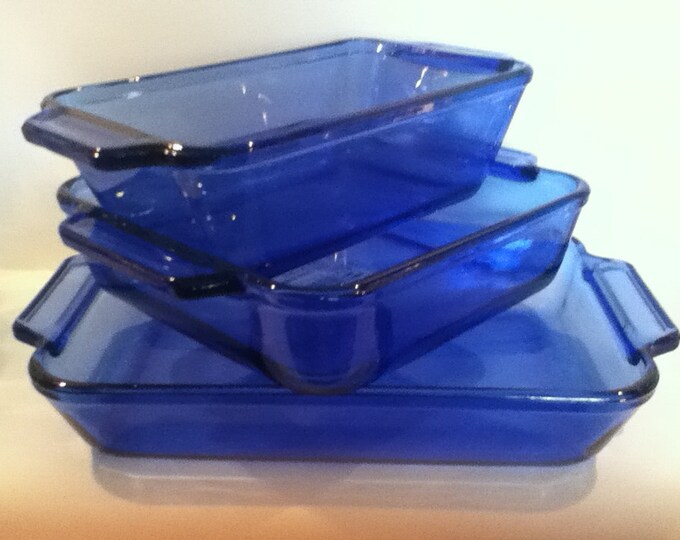 Anchor-hocking COBALT BLUE PYREX Vintage Bakeware- Loaf, Square ...