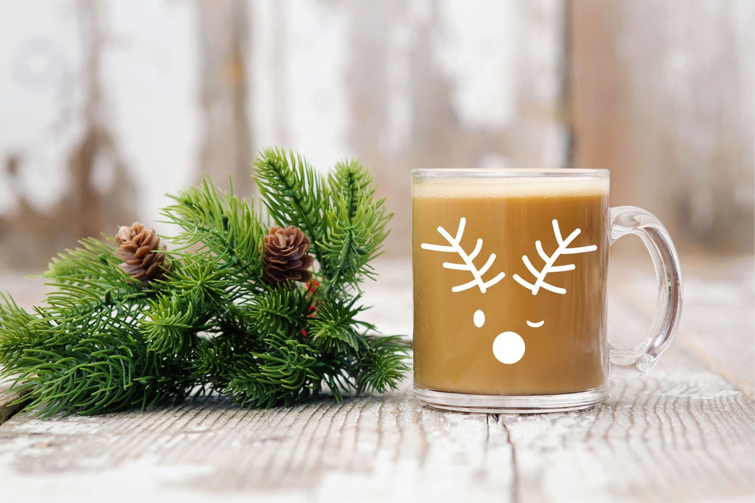 Winking Reindeer Glass Coffee Mug Christmas Coffee Mug Christmas Gift ...