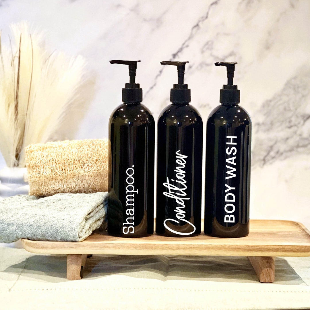 3 Black Shampoo and Conditioner Bottle Set, Bathroom Storage ...