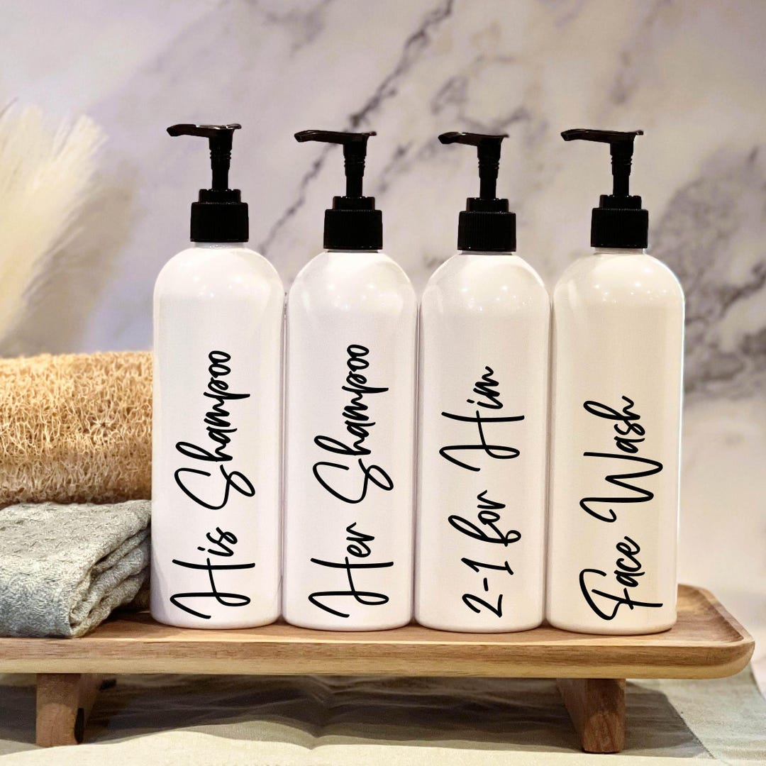 White Shampoo and Conditioner Bottles | Bathroom Bottle Set ...