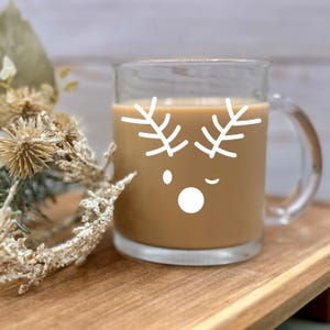 Winking Reindeer Glass Coffee Mug | Christmas Coffee Mug | Cute ...