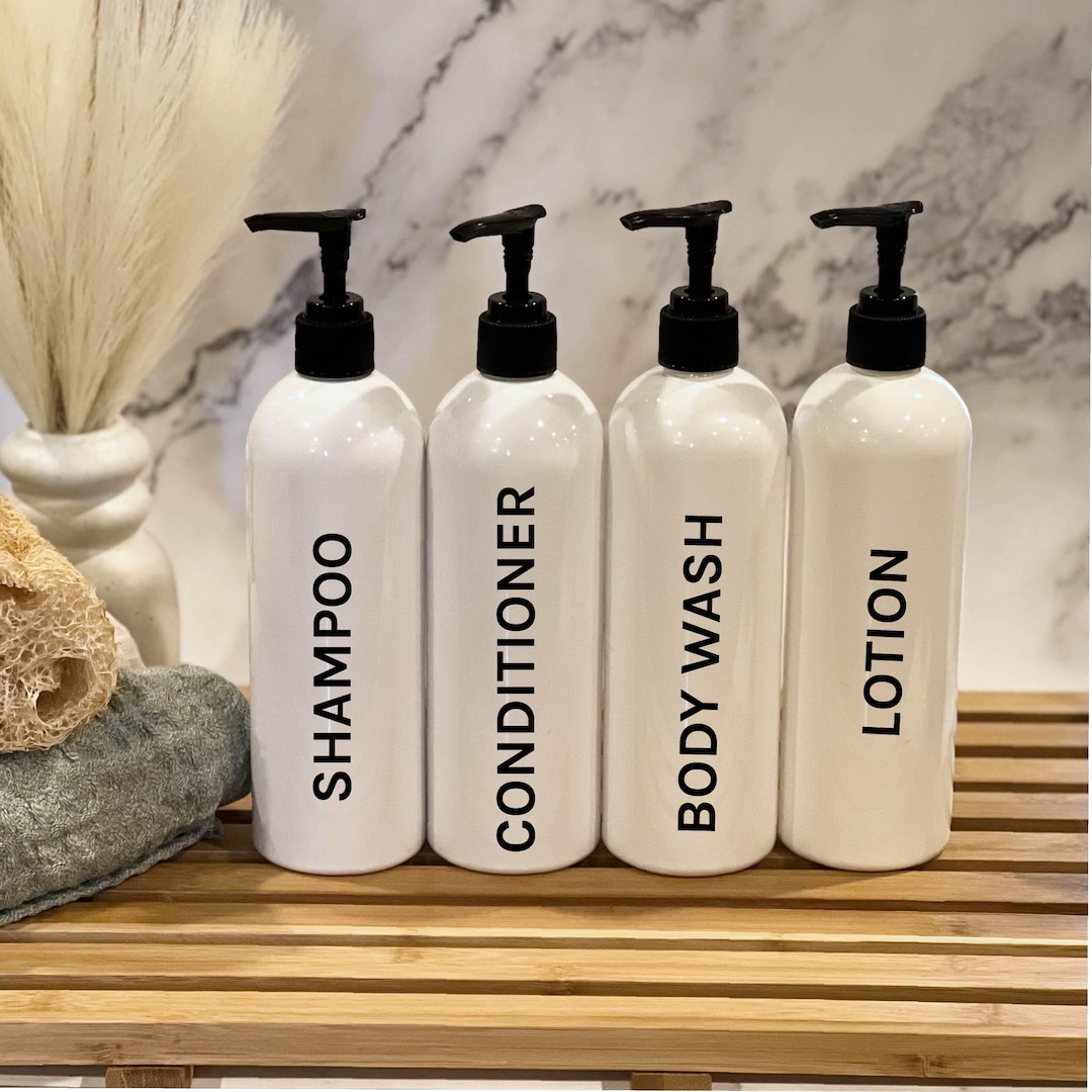 White Shampoo and Conditioner Bottles: Refillable Modern Minimalist ...