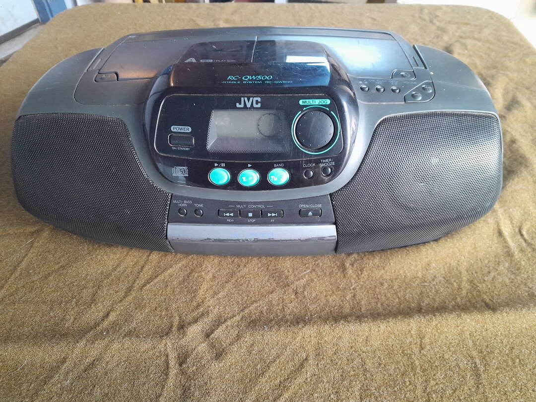 JVC Portable Stereo System Dual Cassette CD Am/fm Boombox 1997 RC-QW500 ...
