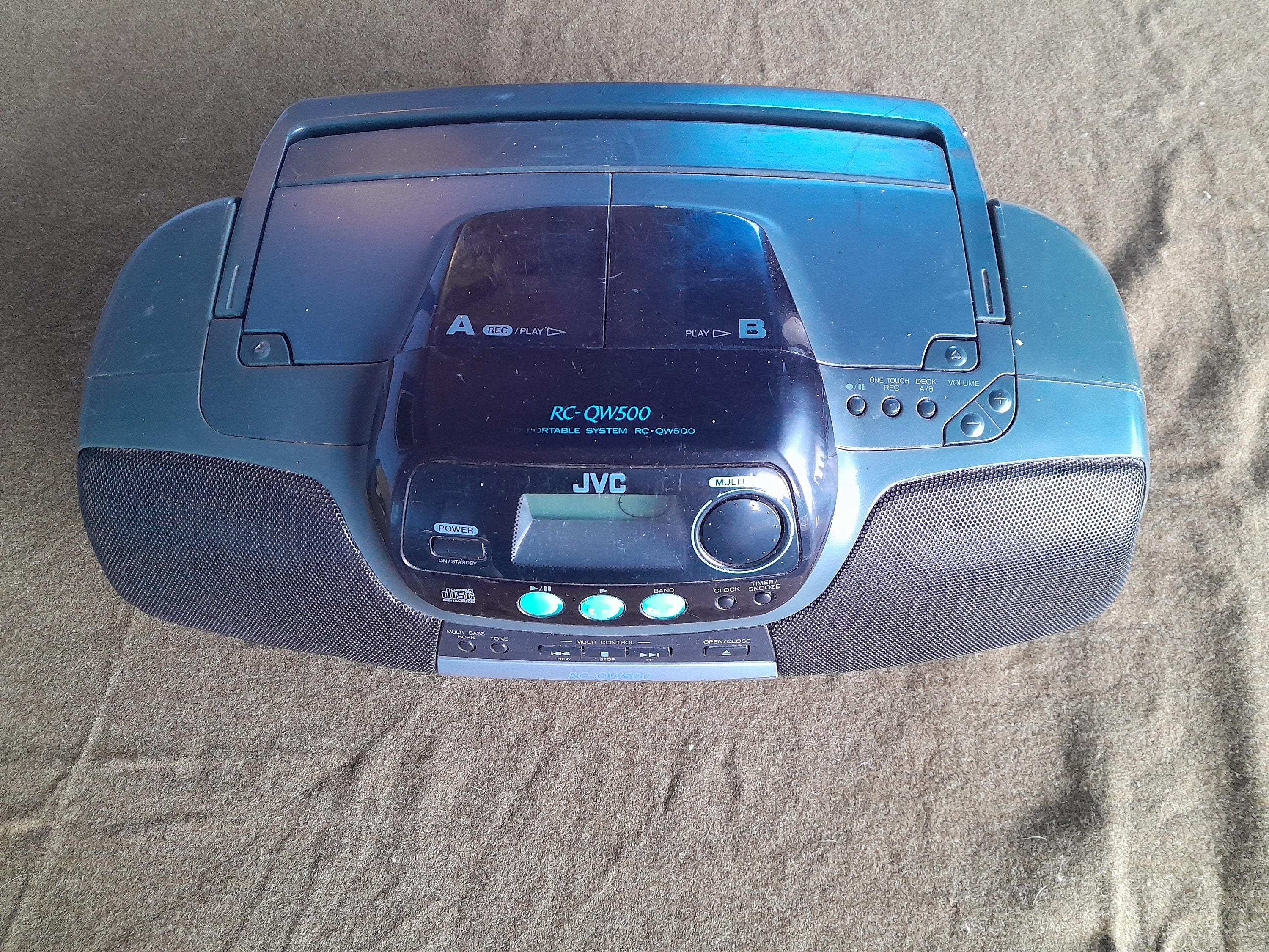 JVC Portable Stereo System Dual Cassette CD Am/fm Boombox 1997 RC-QW500 ...