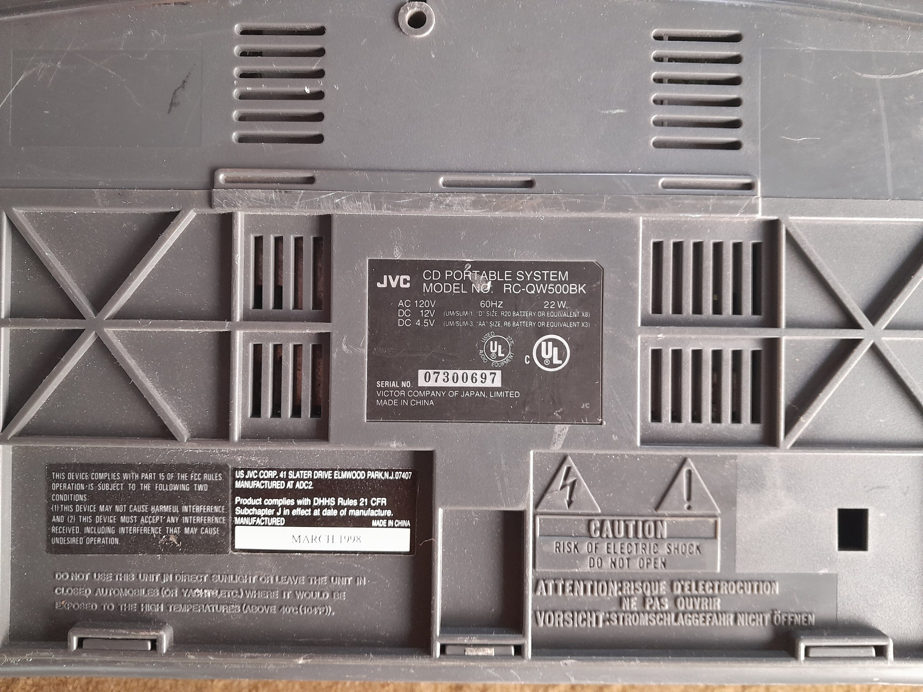 JVC Portable Stereo System Dual Cassette CD Am/fm Boombox 1997 RC-QW500 ...