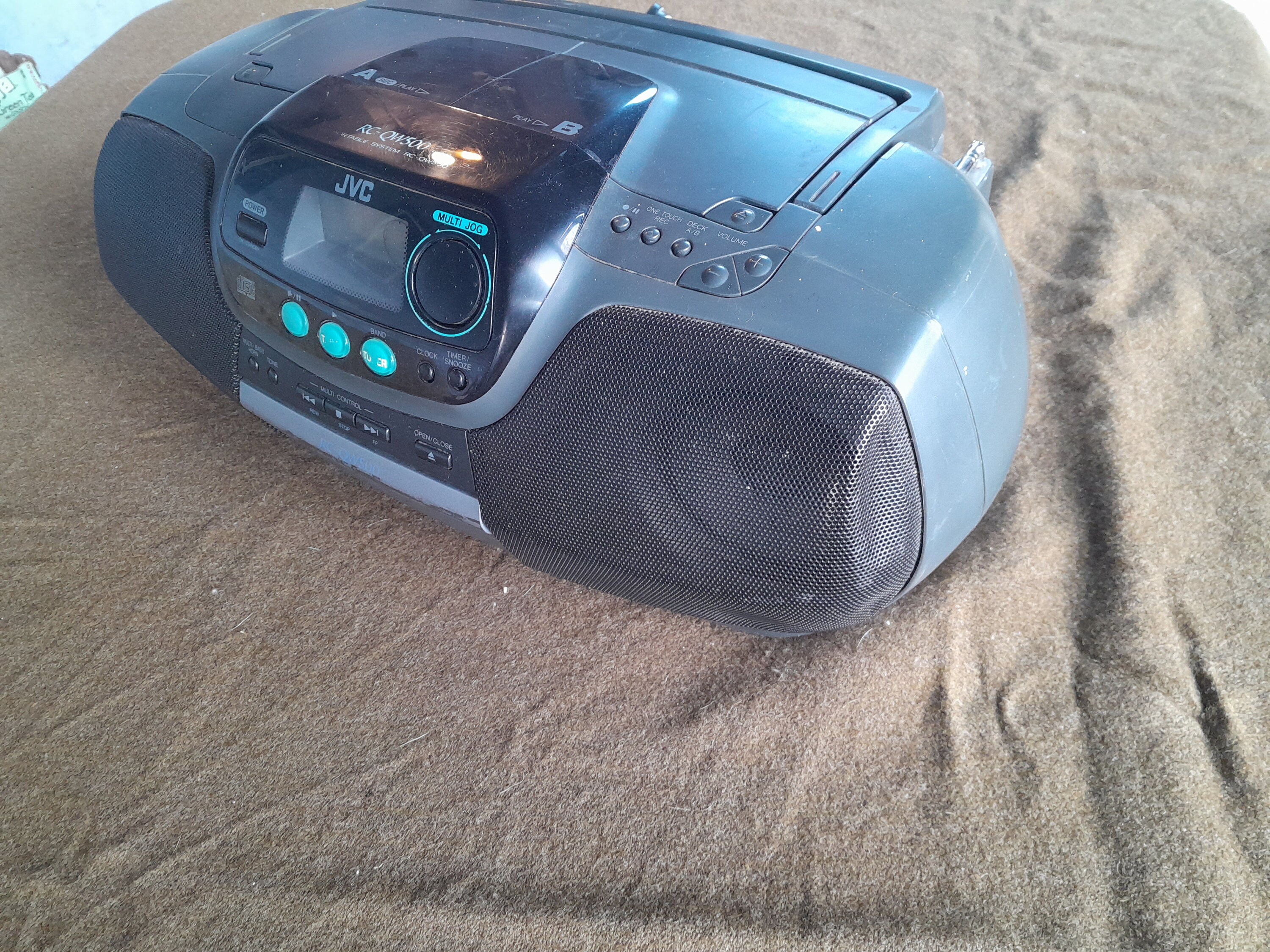JVC Portable Stereo System Dual Cassette CD Am/fm Boombox 1997 RC-QW500 ...