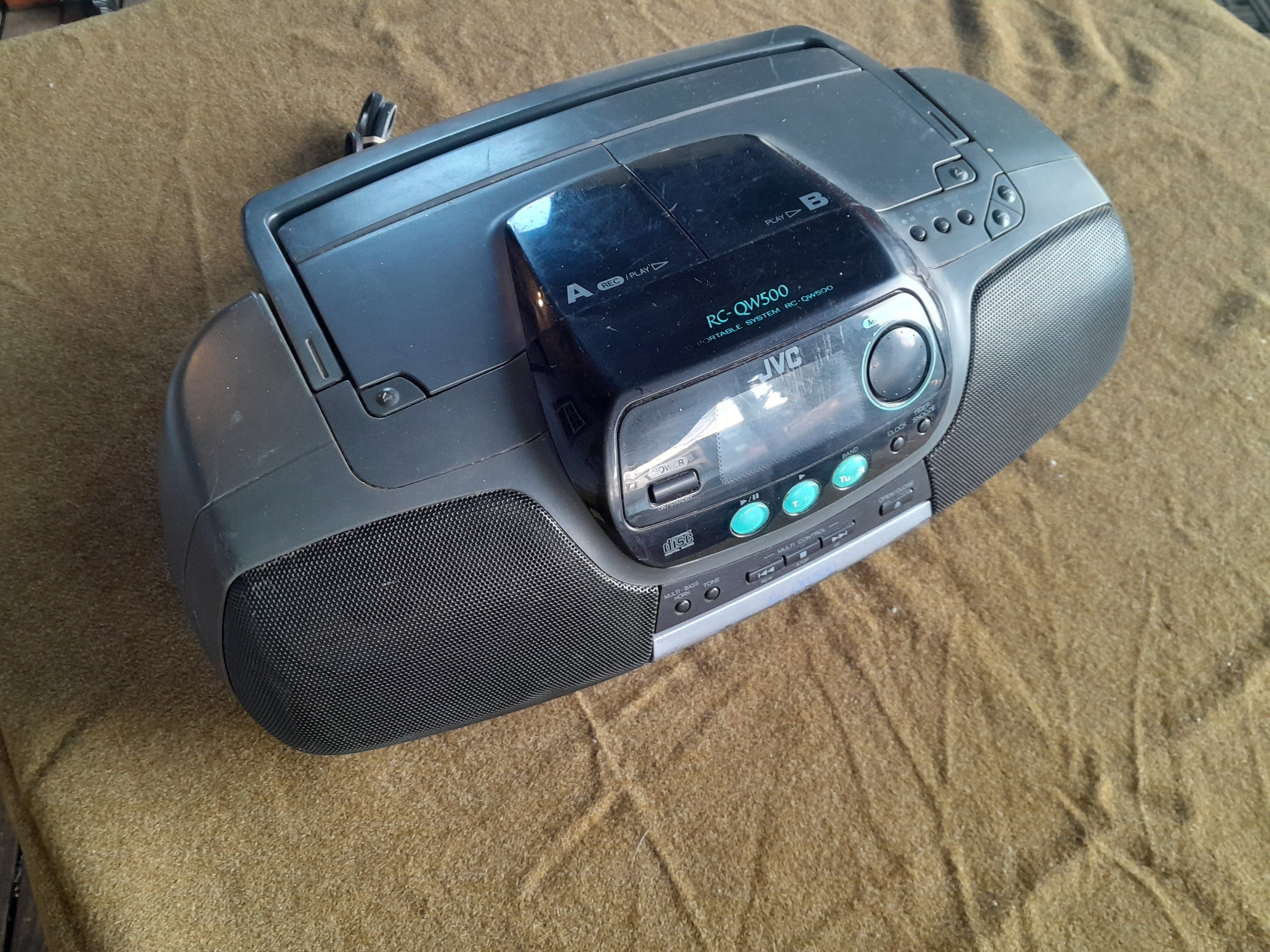 JVC Portable Stereo System Dual Cassette CD Am/fm Boombox 1997 RC-QW500 ...