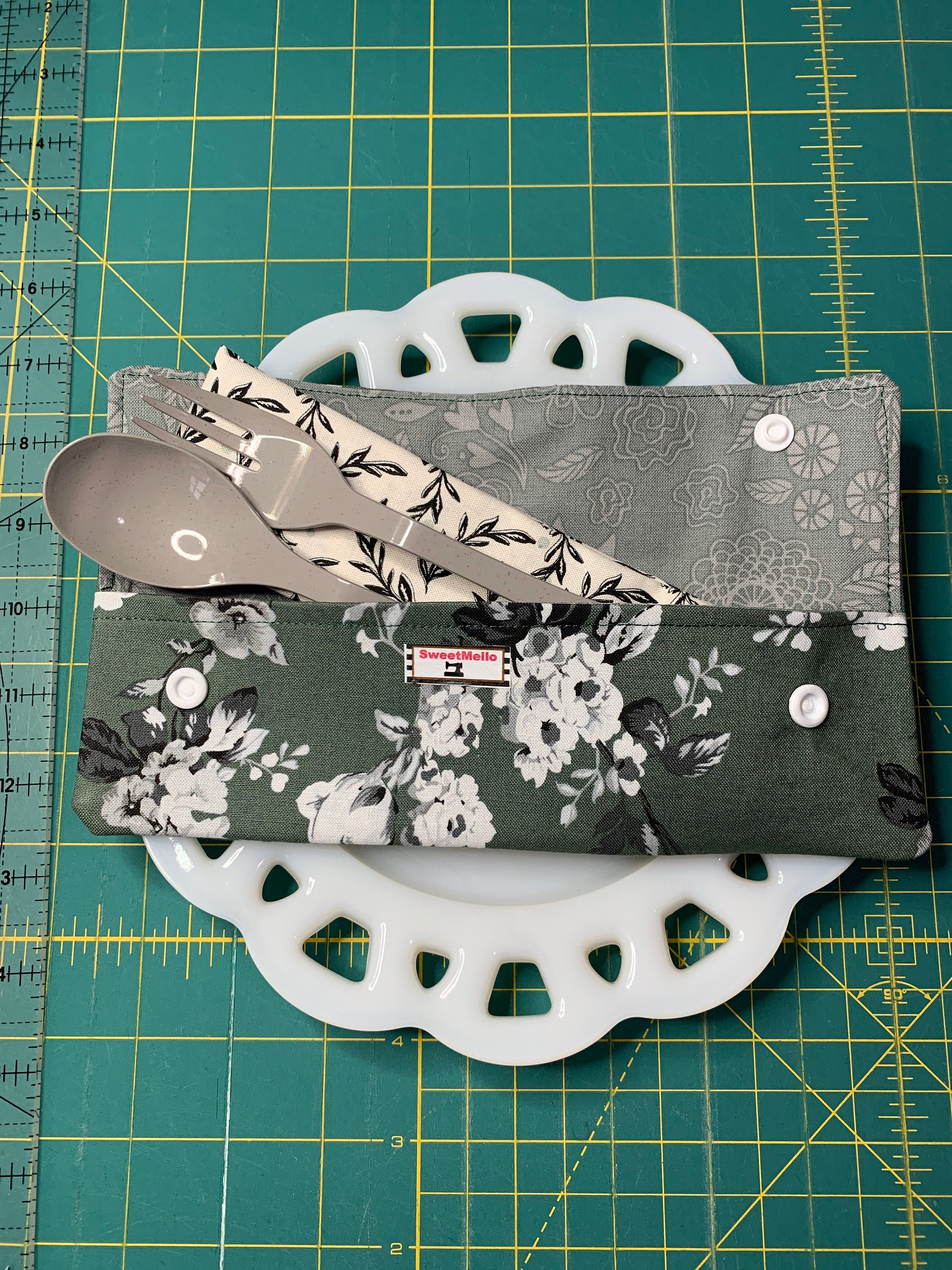 Green Floral Cutlery Case