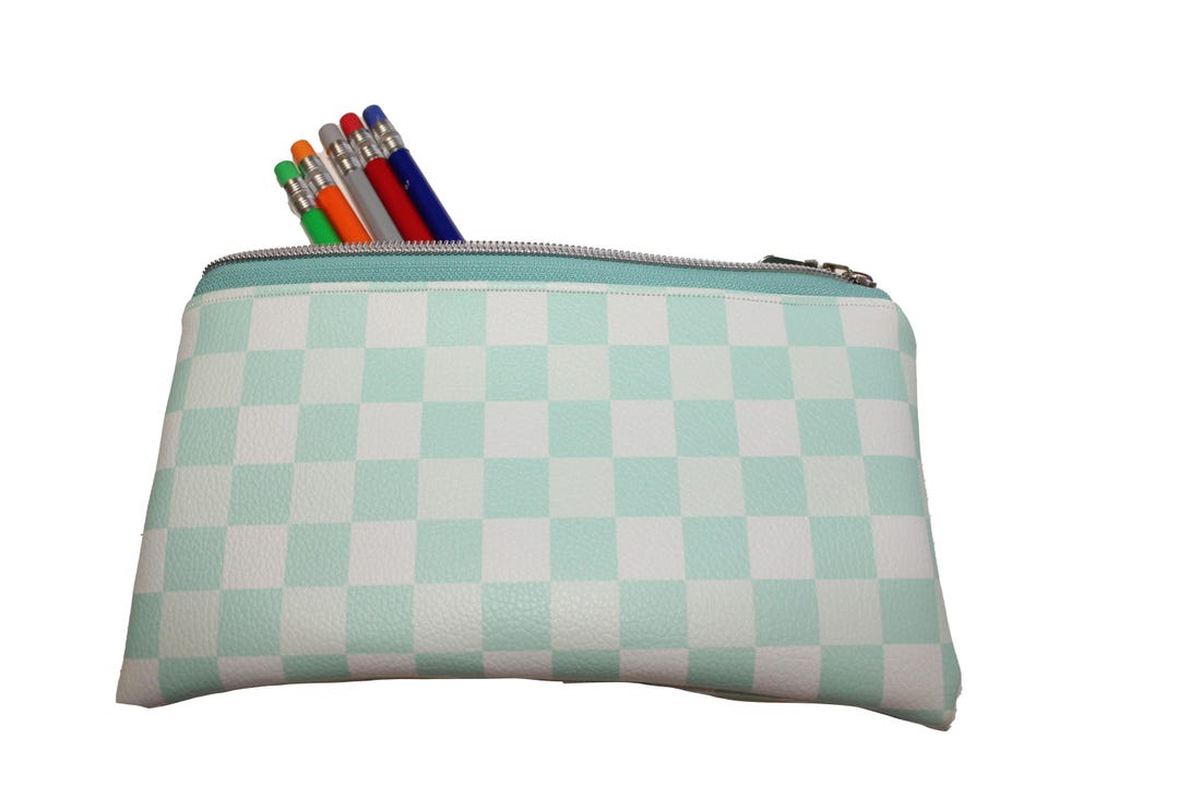 Emily Pencil Pouch Pebbled Vinyl Aqua Checkers - Etsy