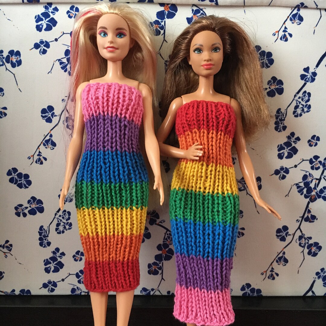 Barbie Rainbow Dress. Handmade in the North East. Hand Knitted. Organic ...