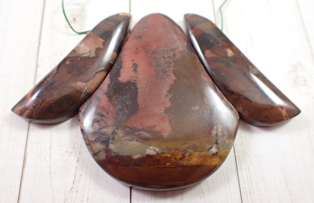 3 Pcs Bead Collar Red Brown Jasper - Smooth Finish Flat Back - Maroon ...