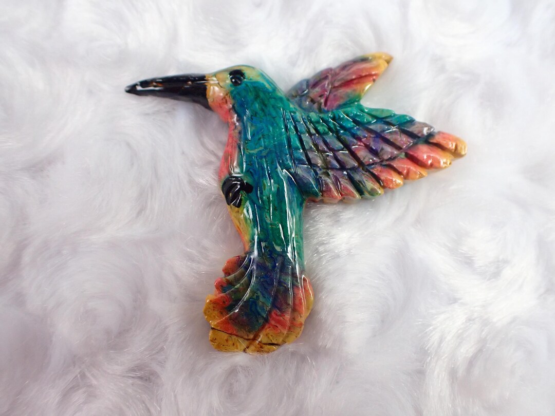 Stunning Rainbow Fossilized Palm Root Crystal Hummingbird - Dyed ...