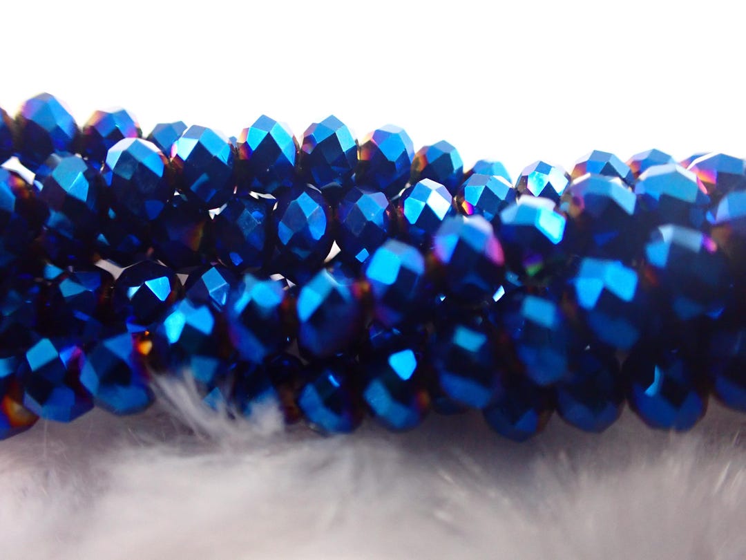 Faceted Metallic Deep Blue Crystal Glass Beads – Full Strand - 4x3mm ...