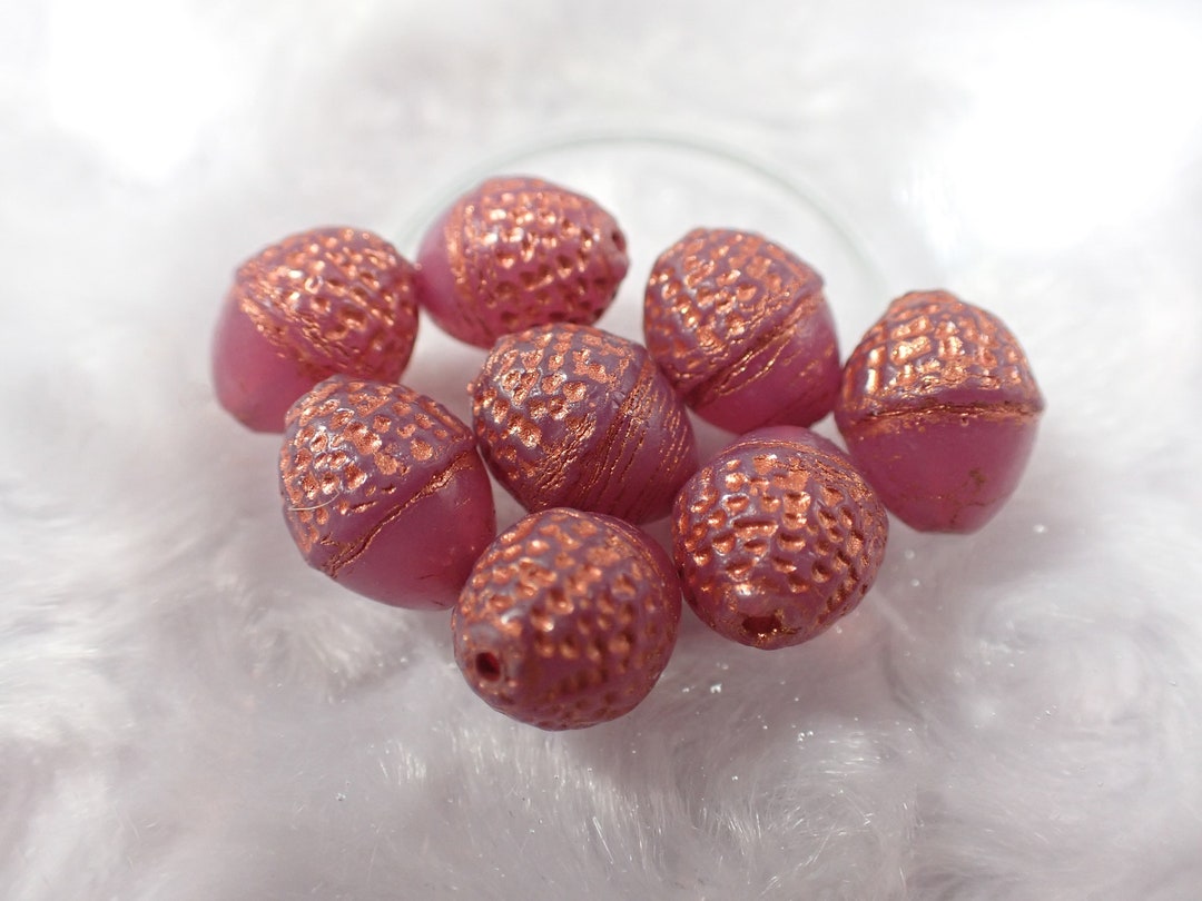 8 Pcs Pink Copper Wash Glass Acorn Beads - Small Czech Glass Acorns ...