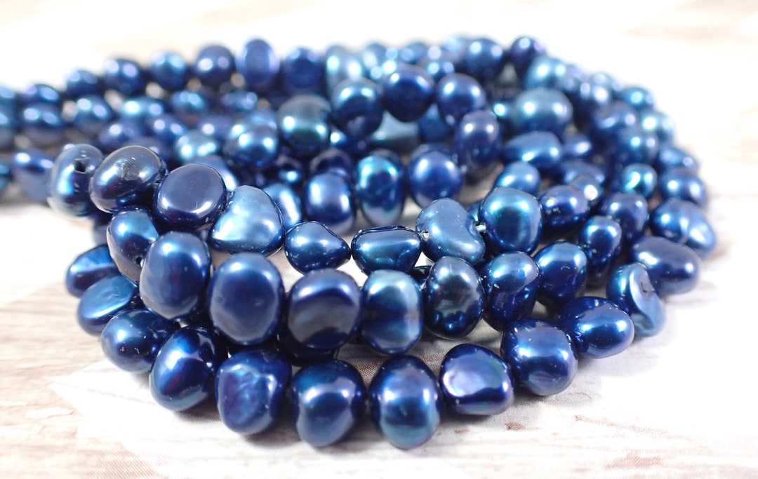 79 Pcs Small Metallic Blue Pearl Beads - Bright Blue Potato Shape Round ...
