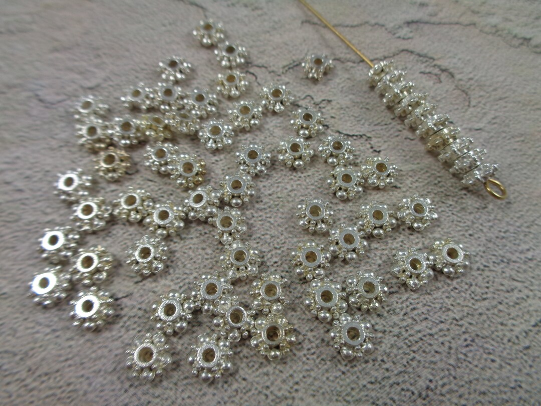 CLEARANCE 90 Pcs Metallic Silver Spacer Beads 6x3mm Thin Disc Spacers ...