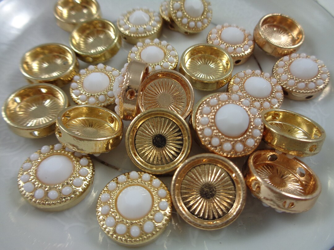 12 Bright Gold Metal Coin Shaped Beads White Faceted Dots - Etsy