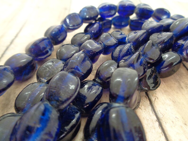 14 Bright Bold Blue Translucent Glass Beads 13x9mm Tube Shaped - Etsy