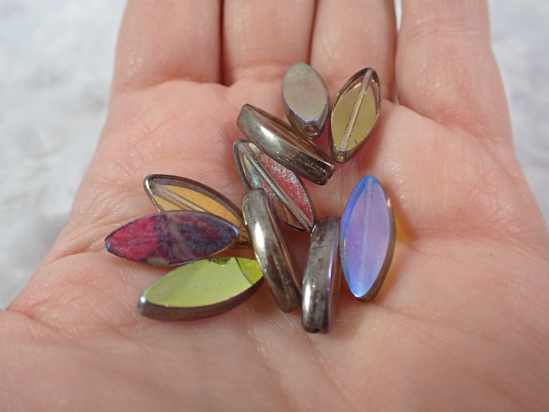 10 Pcs Clear Rainbow Spindle Glass Beads Table Cut Czech Glass Beads ...