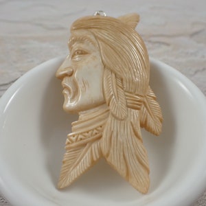 1 Piece Native American Bone Face Pendant - Intricately Carved Indian ...