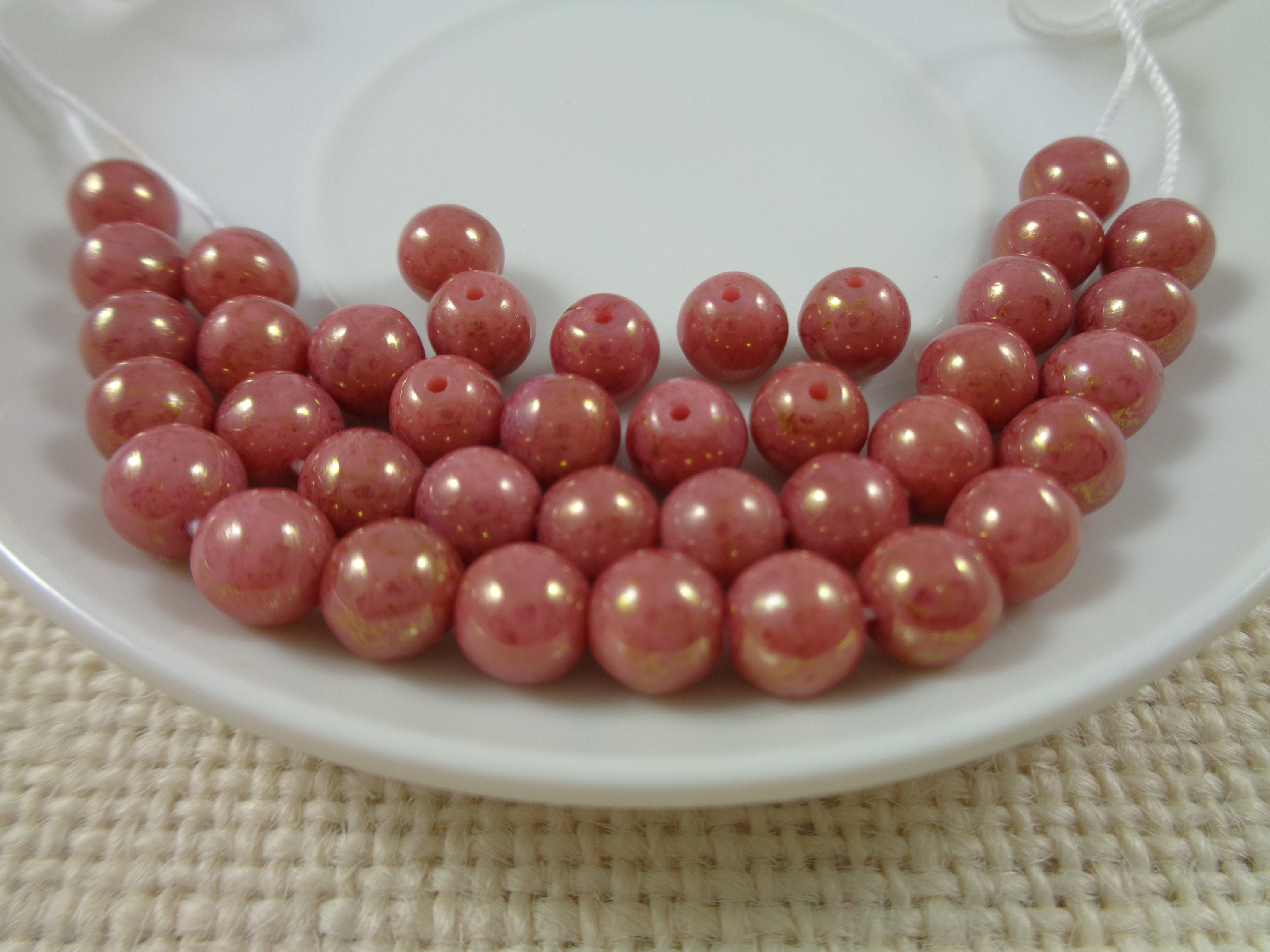 39 Pcs Deep Pink Glass Beads Round Smooth Finish Opaque | Etsy