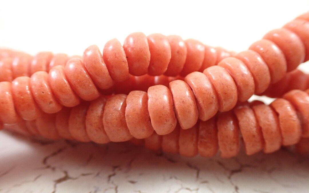 Full Strand African Glass Coral Beads - Sand Casted Powder Glass Beads ...