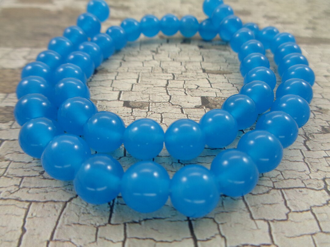 50 Bright Blue Agate Stone Beads 8mm Round Smooth Finish Blue Agate ...