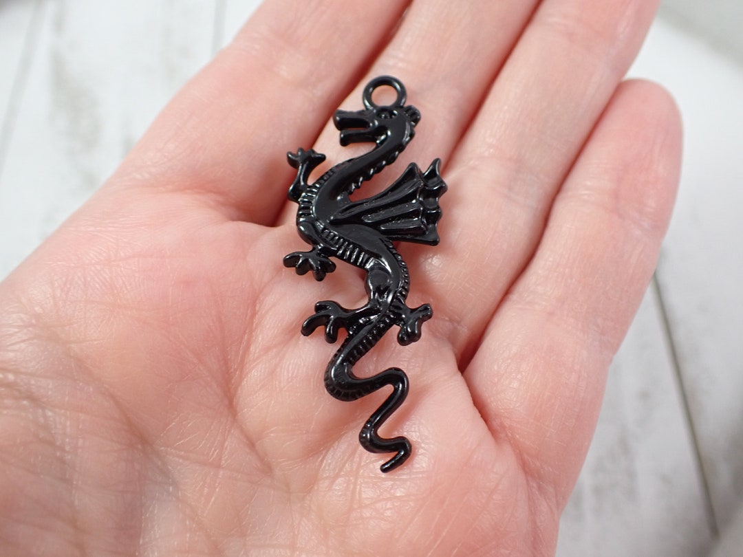 3 Pcs Black Metal Flying Dragon Pendants - Long Hanging Dragon Beads ...