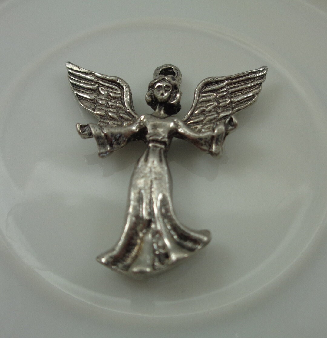 1 Piece Pewter Metal Angel Pendant - Silver Angel Shaped Bead ...