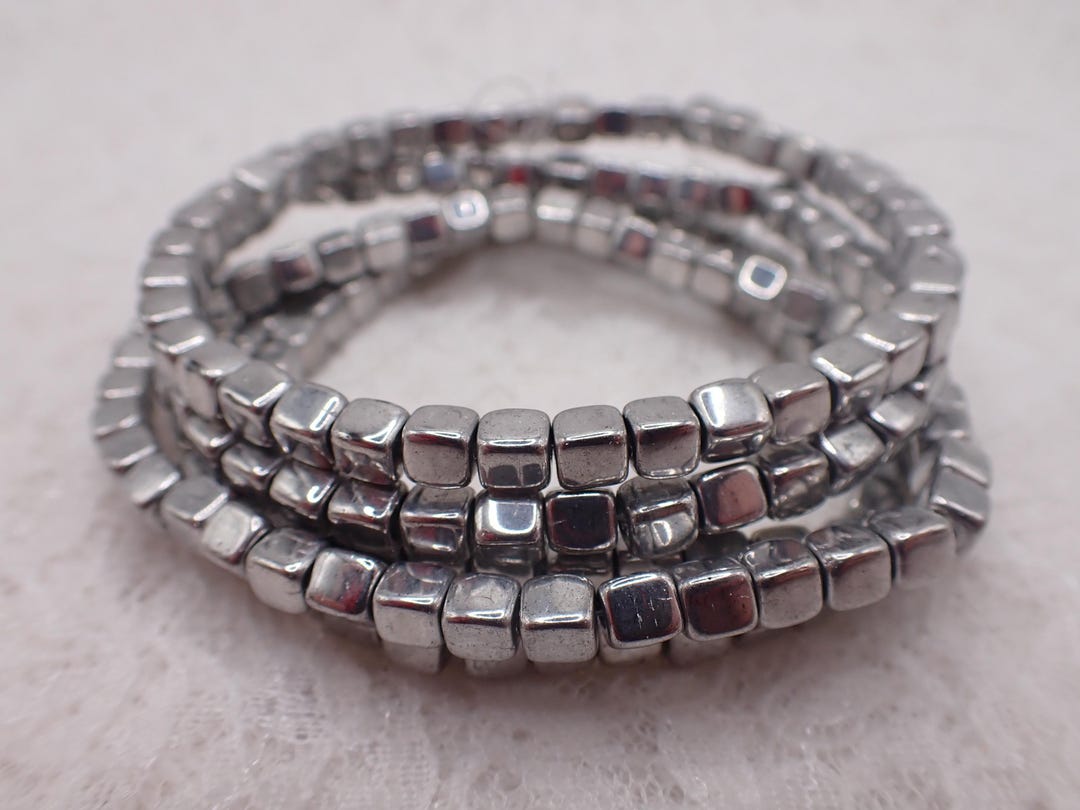 40 Pcs Antique Silver Czech Glass Cube Beads - 4mm Antique Silver ...