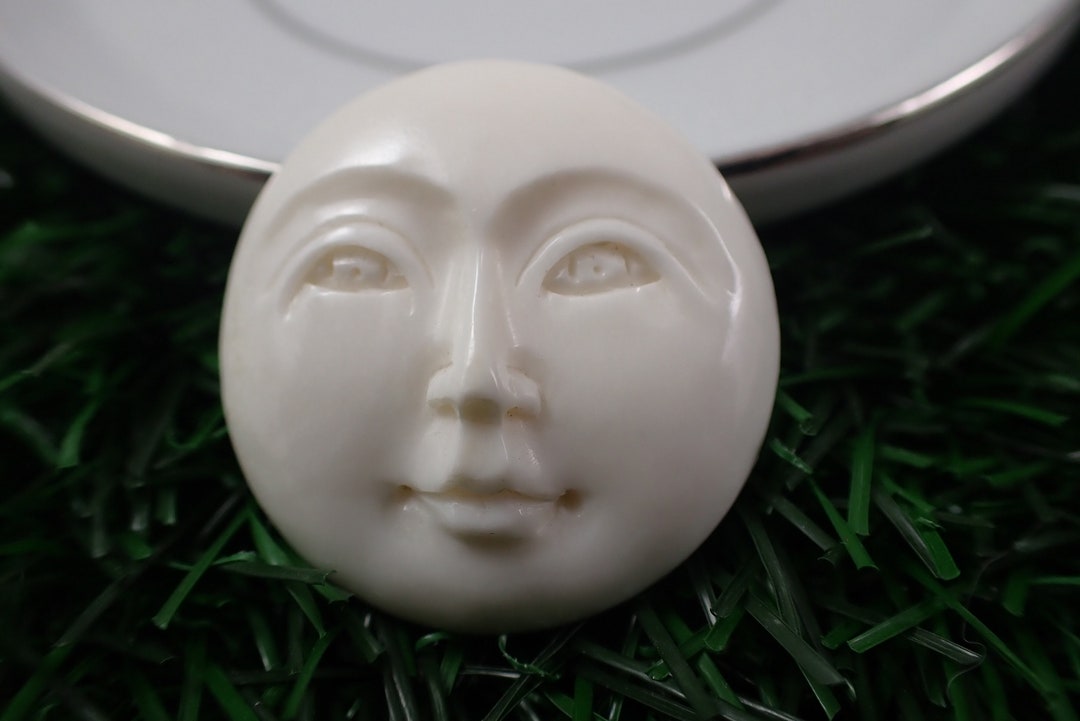 Pretty Moon Face Bone Cabochon - Bright White Moon Face - Engraved ...