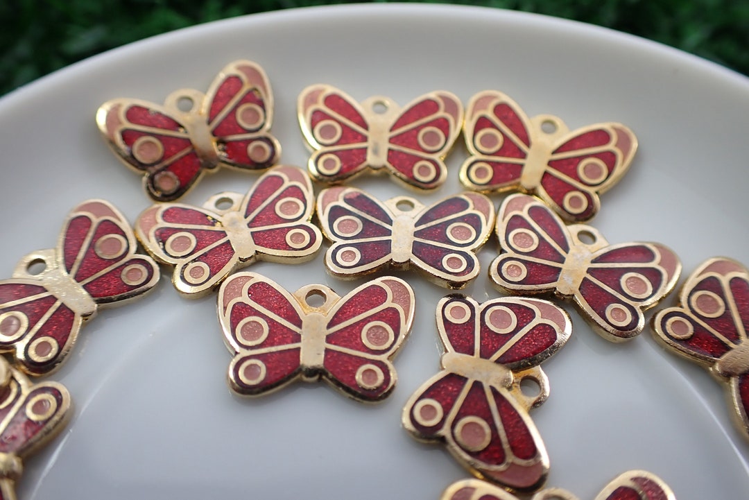 10 Pcs Dainty Pink Gold Enamel Butterfly Charms - Pink Gold Small ...