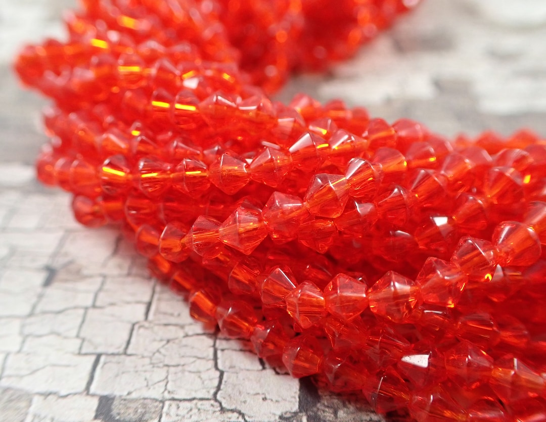 250 Pcs Bright Red Bicone Beads 4mm Clear Glass Beads Smooth Finish ...