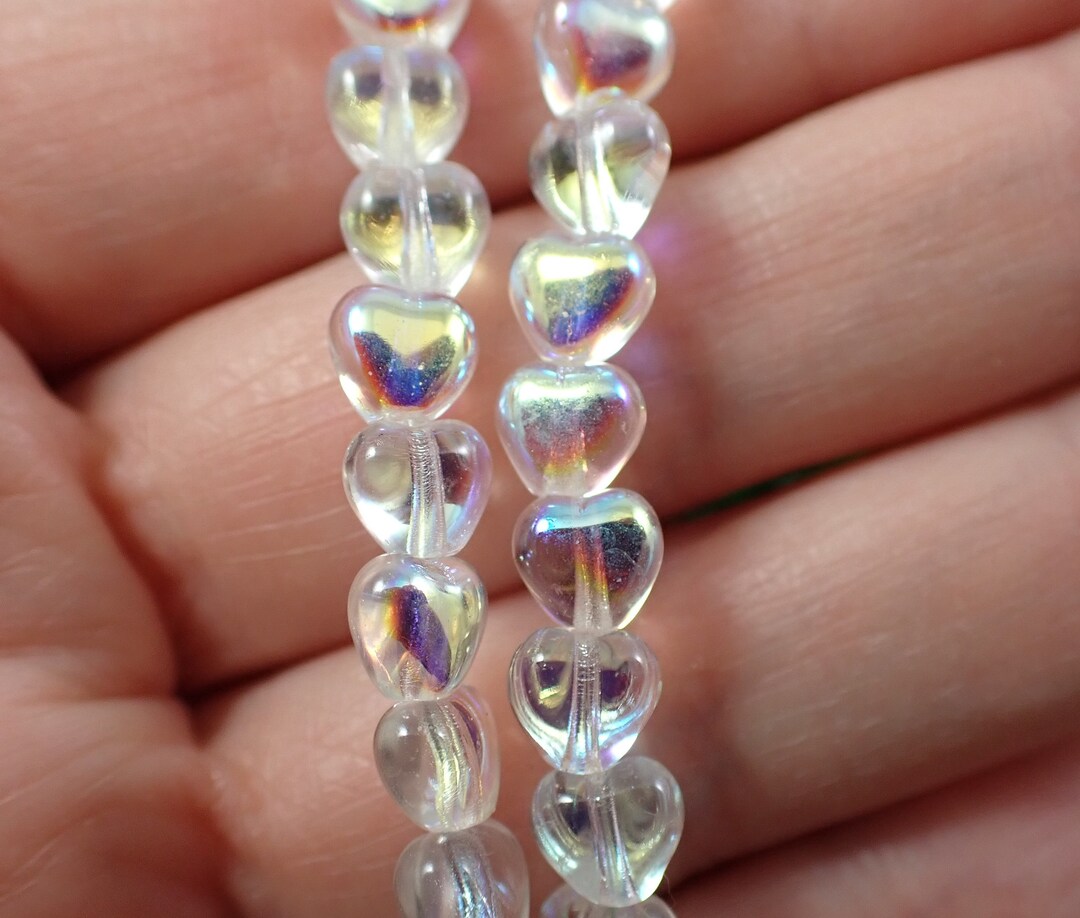 25 Pcs Clear Rainbow AB Finish Glass Heart Shaped Beads - 7x6x4mm ...