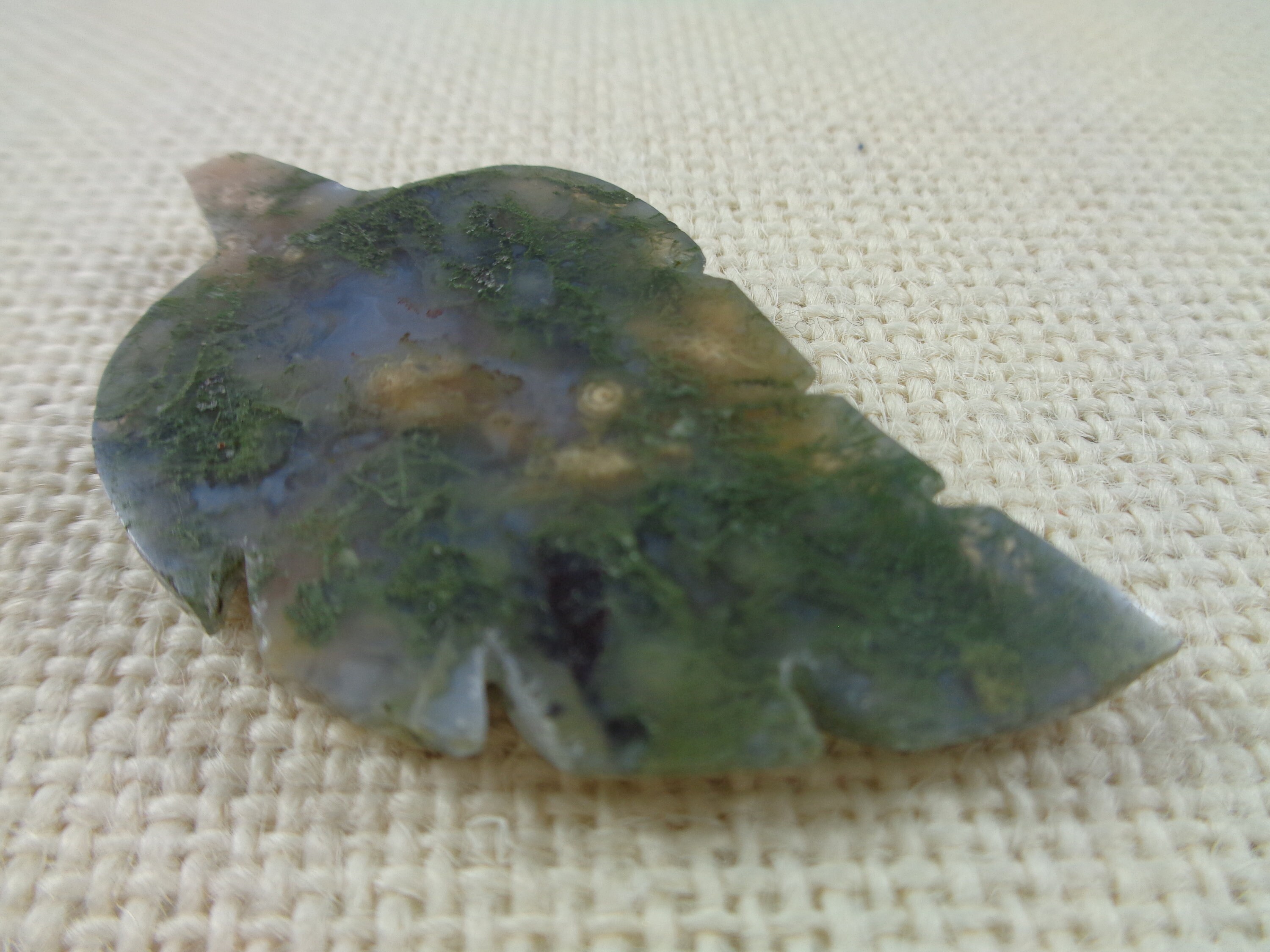 1 Pretty Green Moss Agate Carved Leaf Shaped Cabochon 56x32x4mm Flat ...