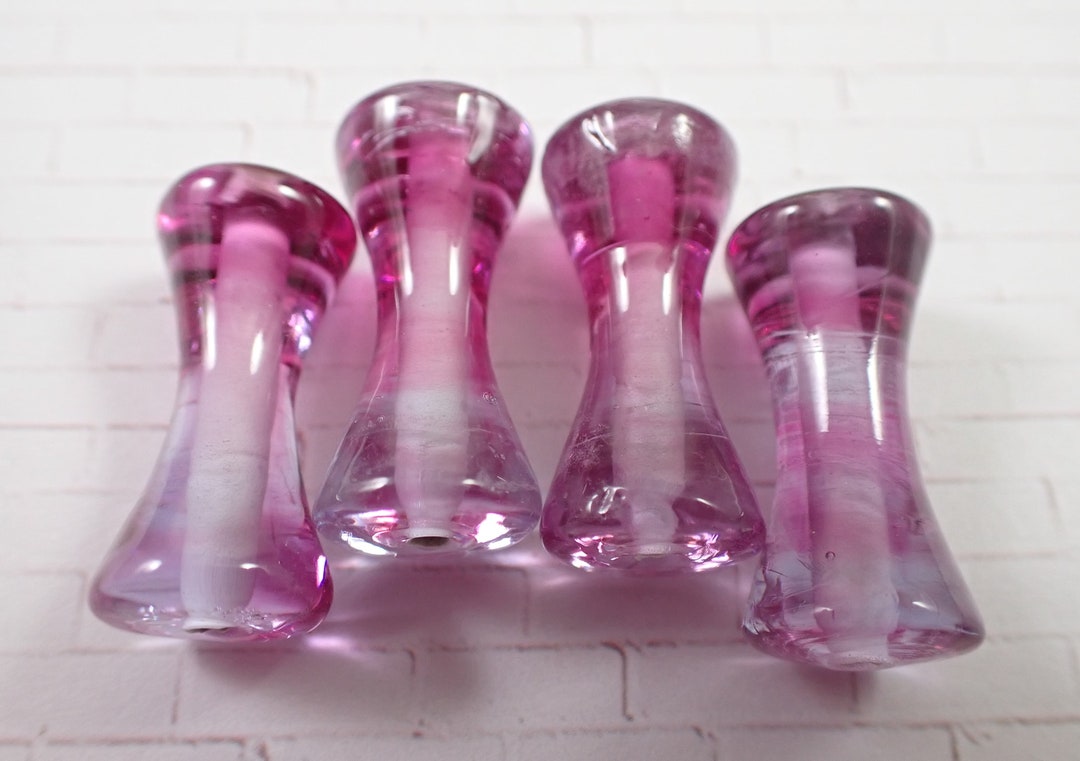 4 Pink Purple Hourglass Shaped Glass Beads - Smooth Finish Clear Beads ...