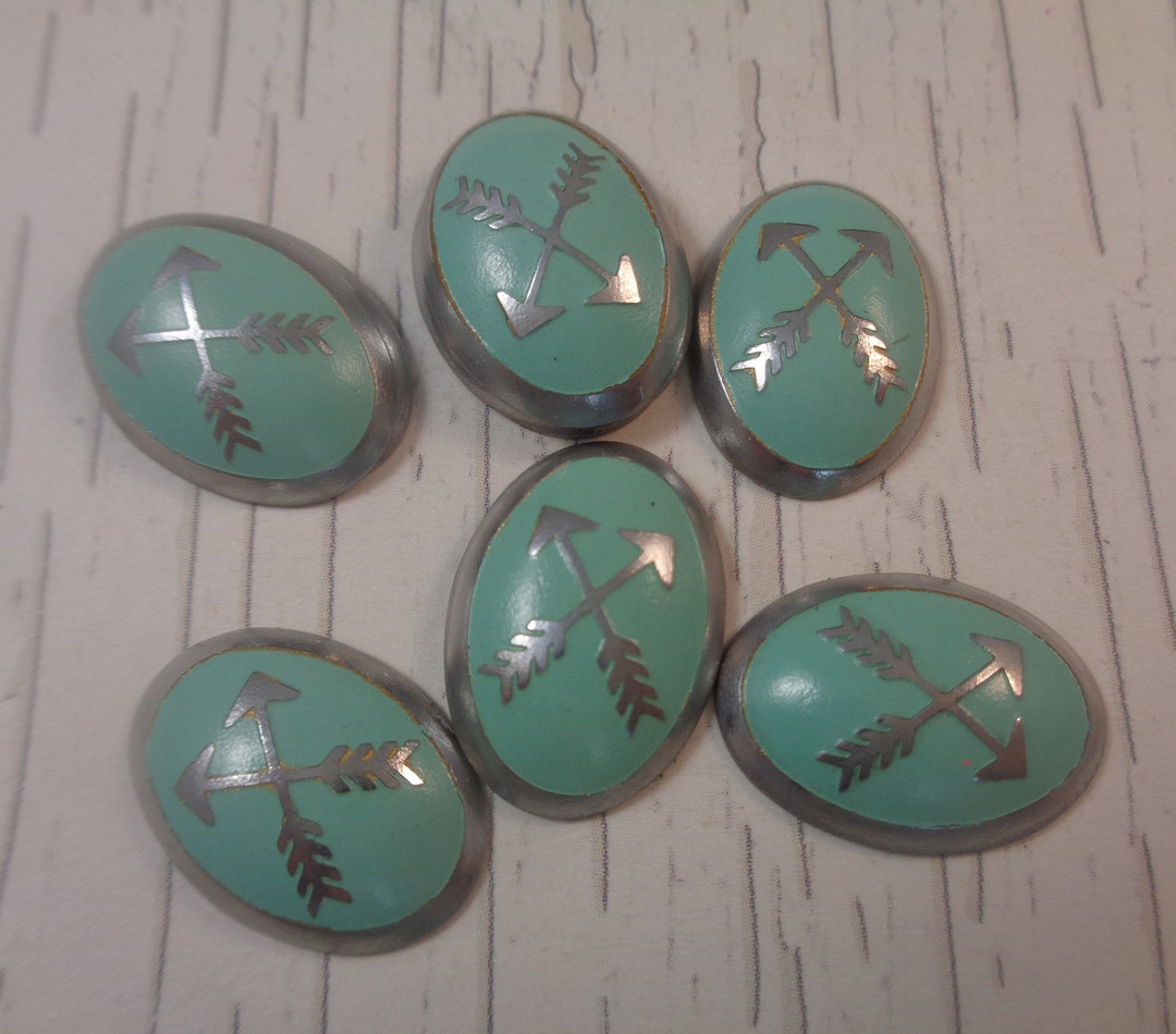 4 Small Vintage Cabochons Oval 18x13x4mm Turquoise Silver Arrow Cabs ...