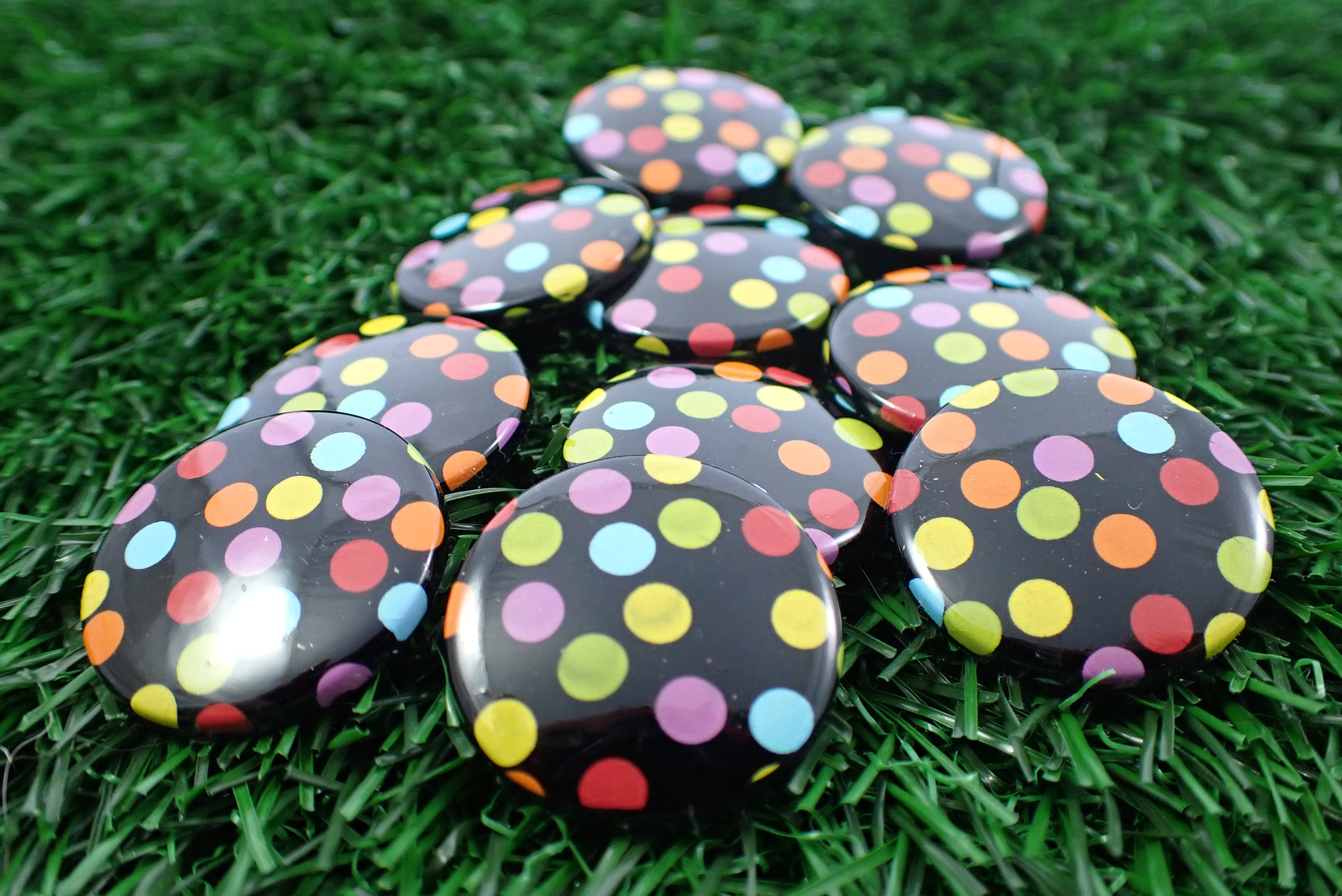 12 Pcs Black Colorful Polka Dot Cabochons - Flat Back Smooth Finish ...