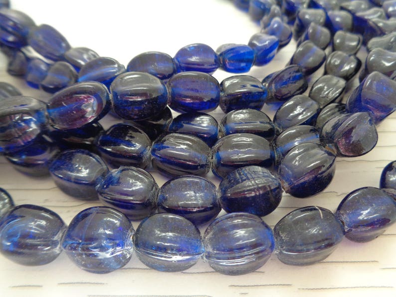 14 Bright Bold Blue Translucent Glass Beads 13x9mm Tube Shaped - Etsy