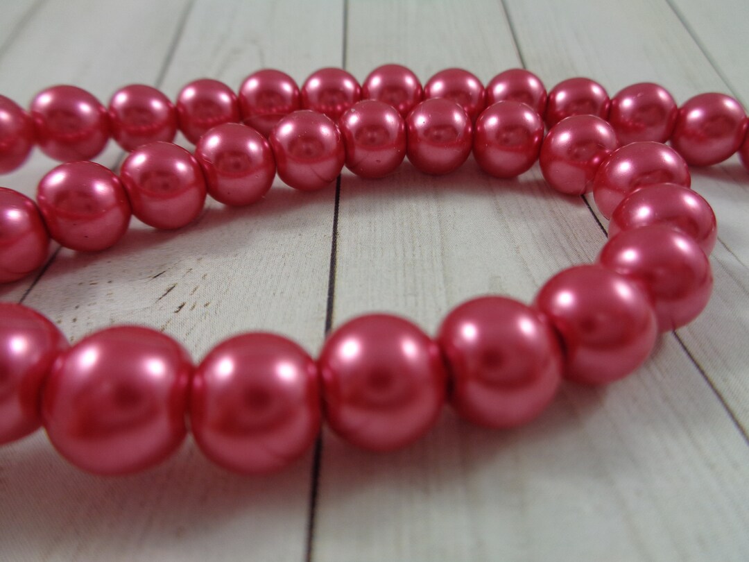 42 Dark Pink Round Glass Pearl Beads 8mm Shiny Smooth Finish Dark Pink ...