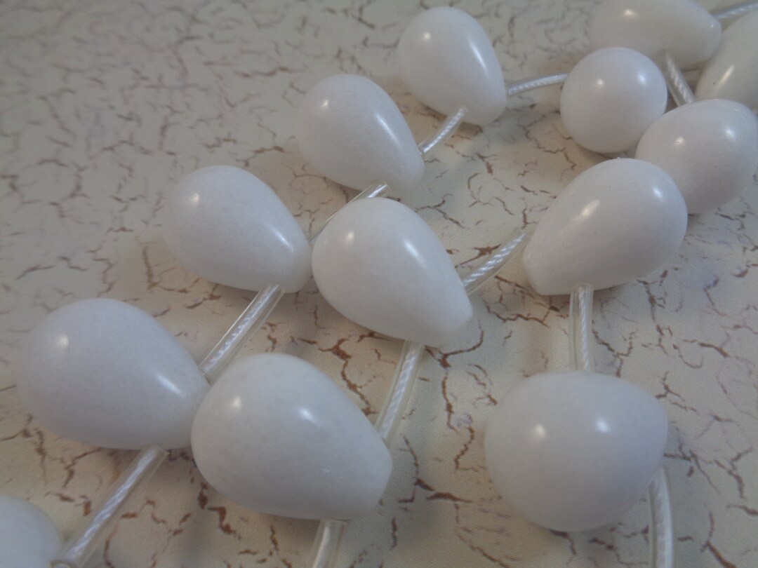 6 Big Heavy Pretty White Glass Teardrop Shaped Beads 18x13mm White ...