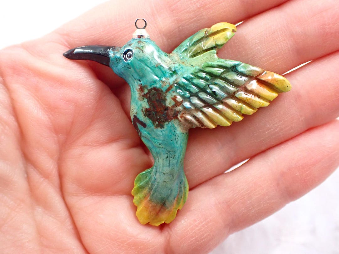 Gorgeous Rainbow Fossilized Palm Root Crystal Hummingbird - Dyed ...