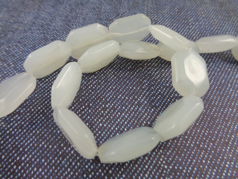 6 Beautiful Milky White Opaque Flat 16x12mm Rectangle Glass Beads ...
