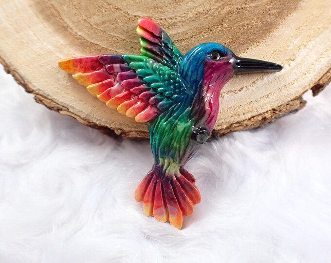 Stunning Rainbow Fossilized Palm Root Crystal Hummingbird - Dyed ...