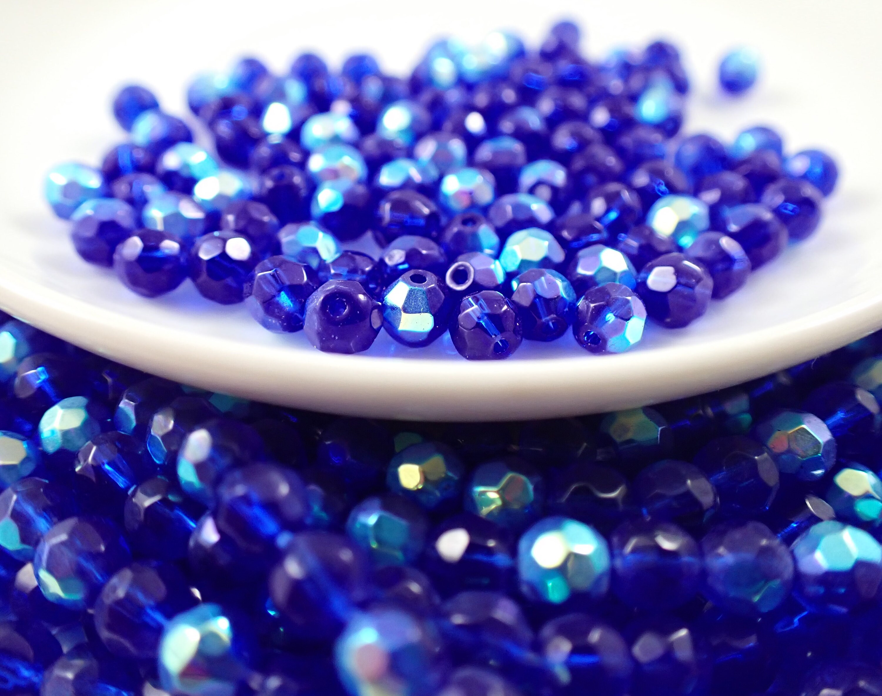 250 Bright Blue Round Faceted Glass Beads Small 4mm AB | Etsy